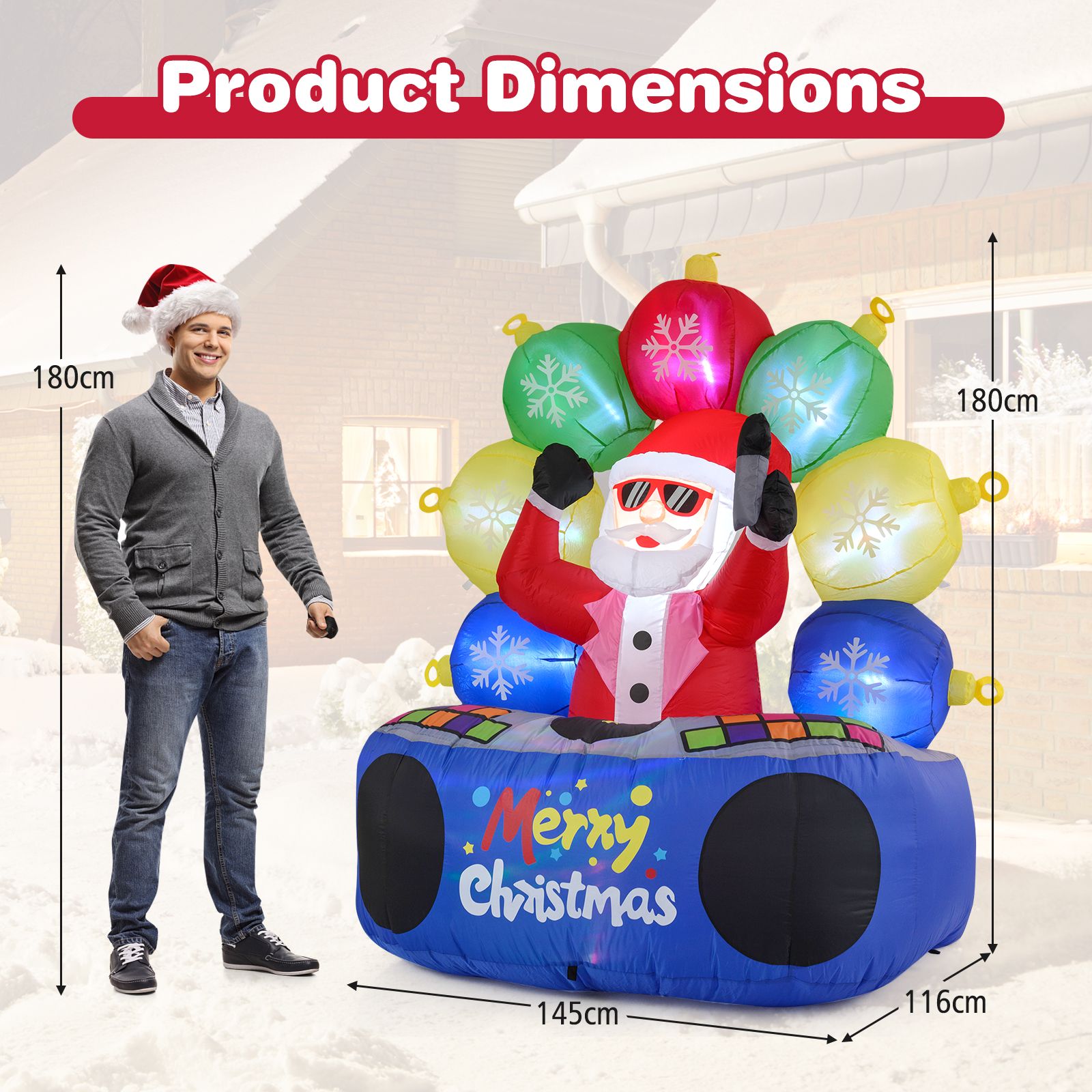 1.8 M Inflatable DJ Santa Blow up Christmas Party Santa Claus Decorati ...