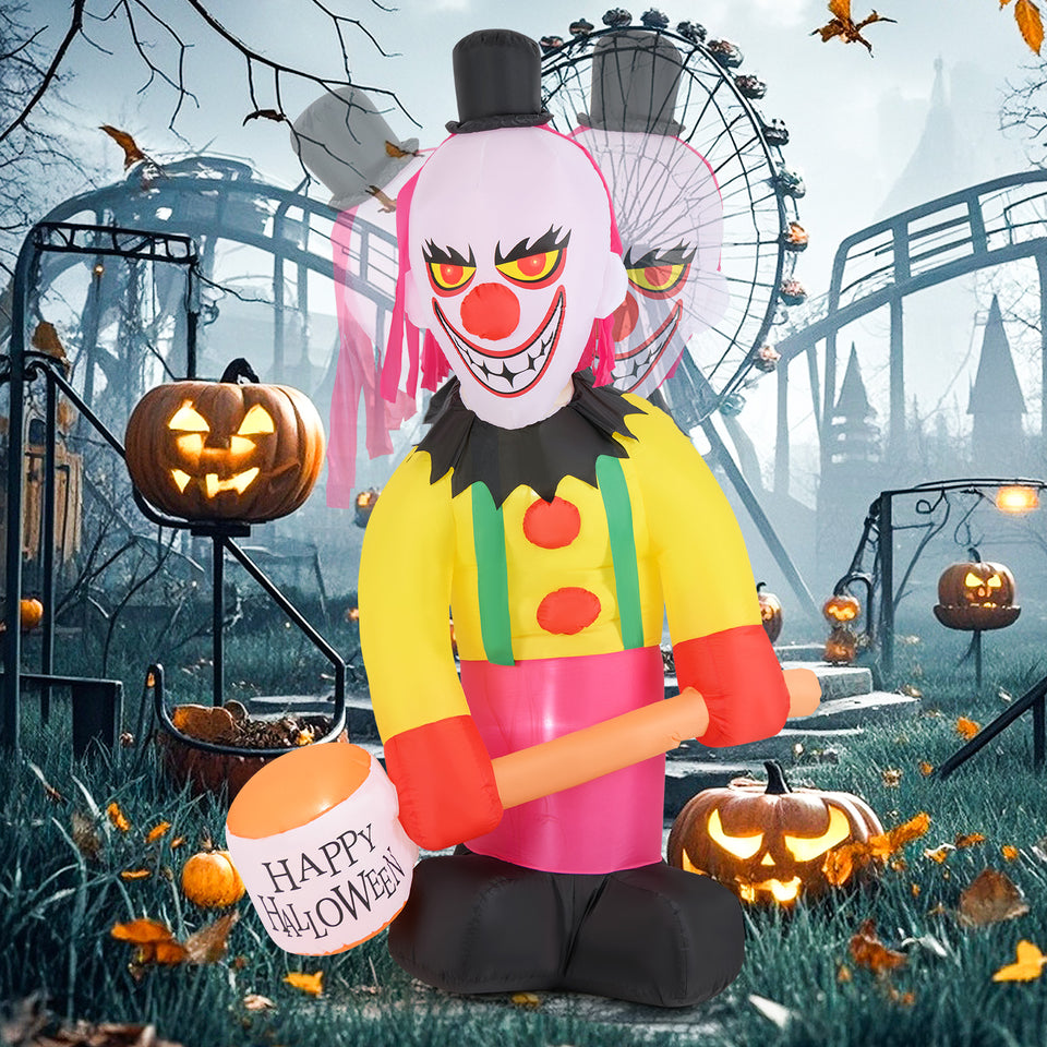 240 CM Giant Halloween Inflatables, Head Turning Clown with Hammer ...
