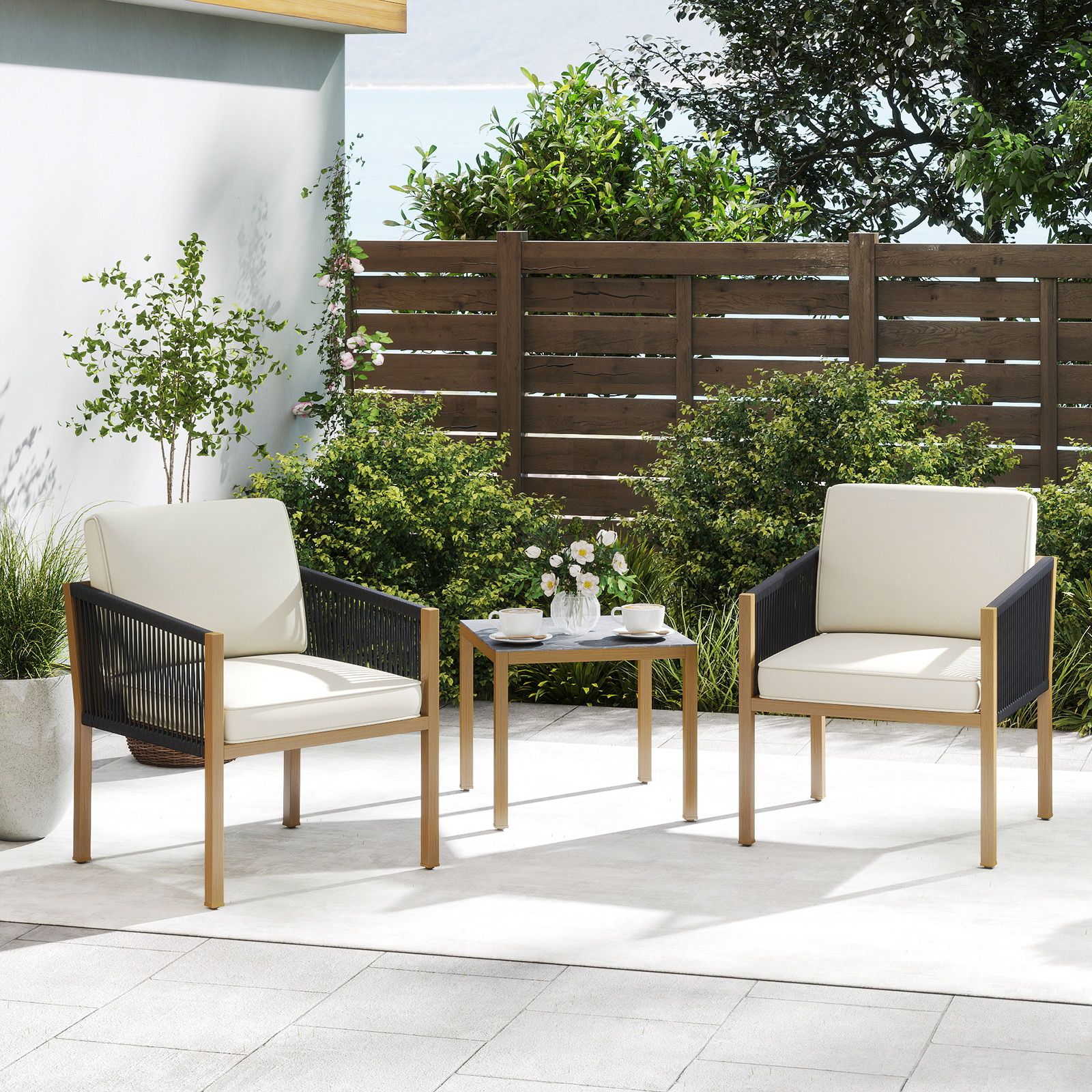 Woven Rope Outdoor Conversation Set with Cushions for Porch – PatiojoyAU