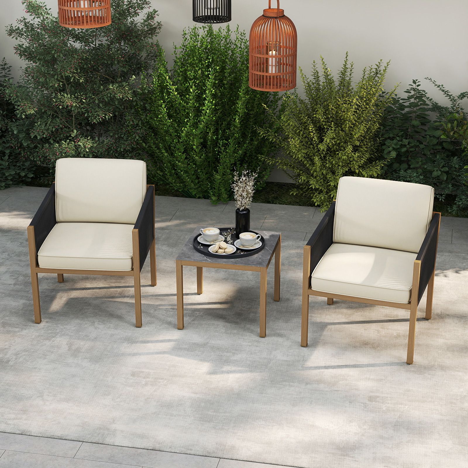 Woven Rope Outdoor Conversation Set with Cushions for Porch – PatiojoyAU