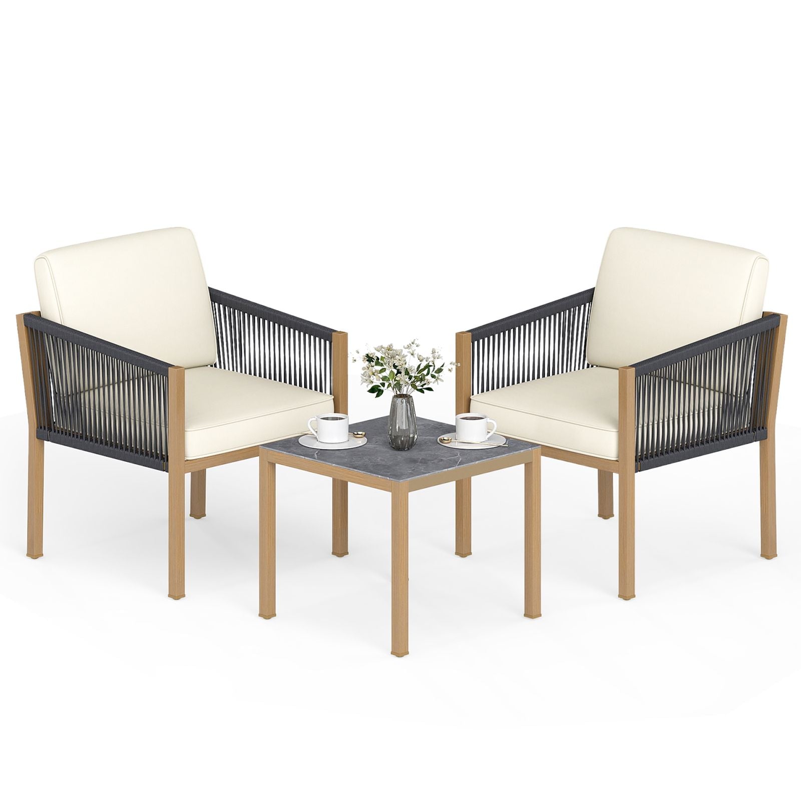 Woven Rope Outdoor Conversation Set with Cushions for Porch – PatiojoyAU