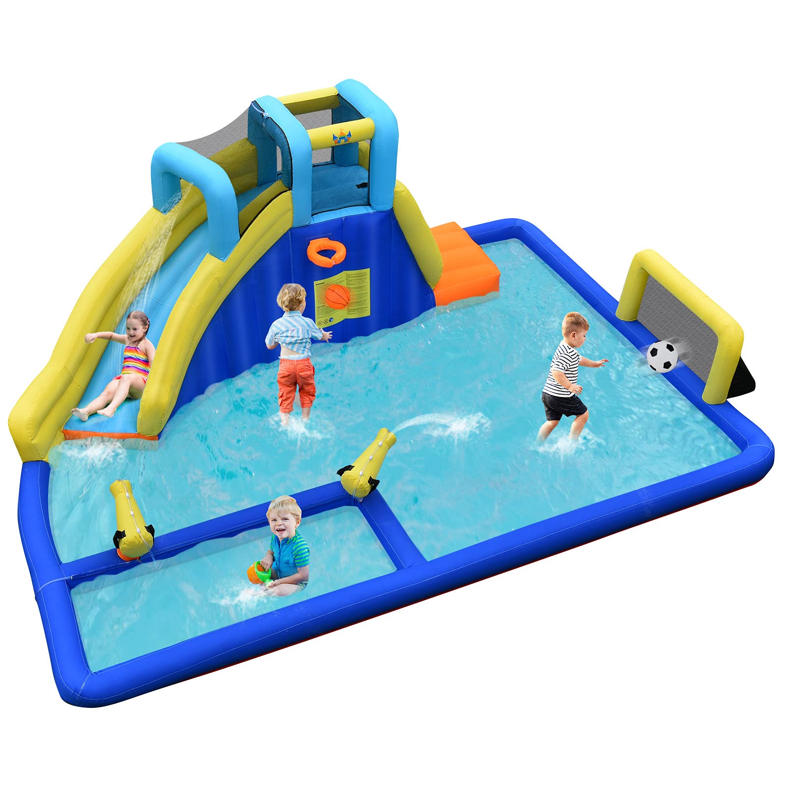 Inflatable Water Jumping House with Water Sprayers & Slide for Outdoor ...